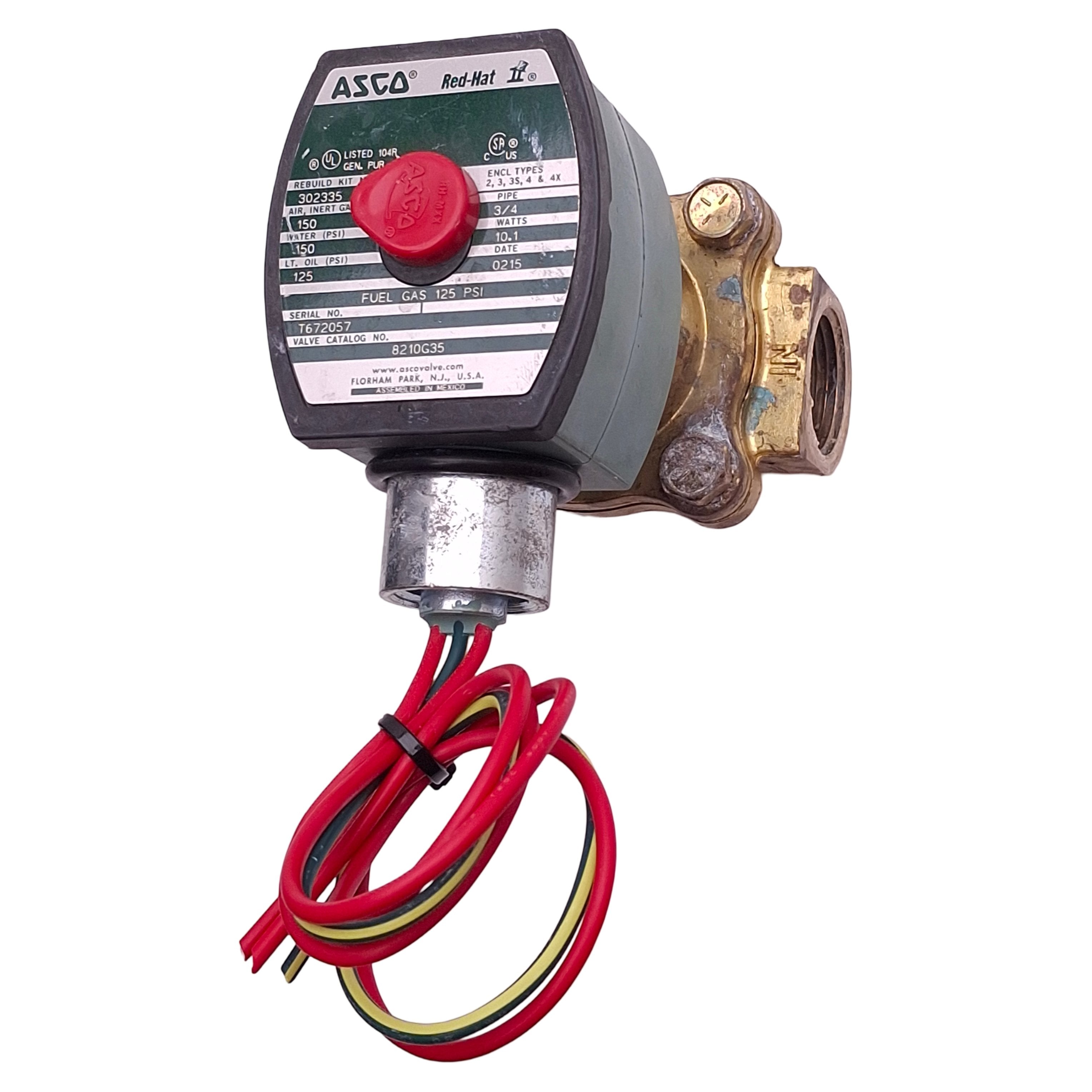 Asco 8210G35 Red-Hat Solenoid Valve, 3/4in NPT, 125/150psi Max, 110/12 ...