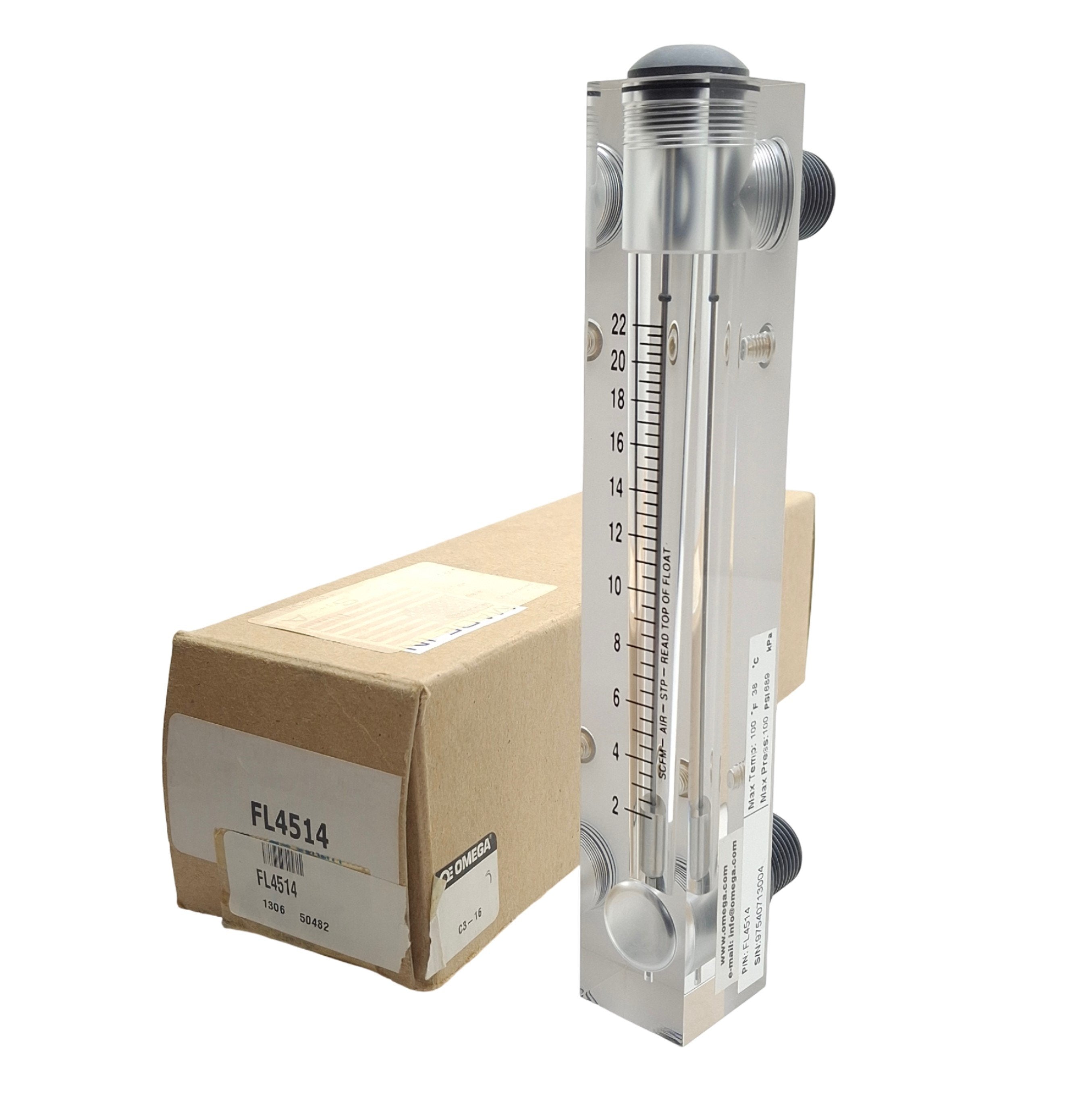 Omega Engineering FL4514 Variable Flow Meter, 2-22 SCFM Air, 1/4in NPT ...