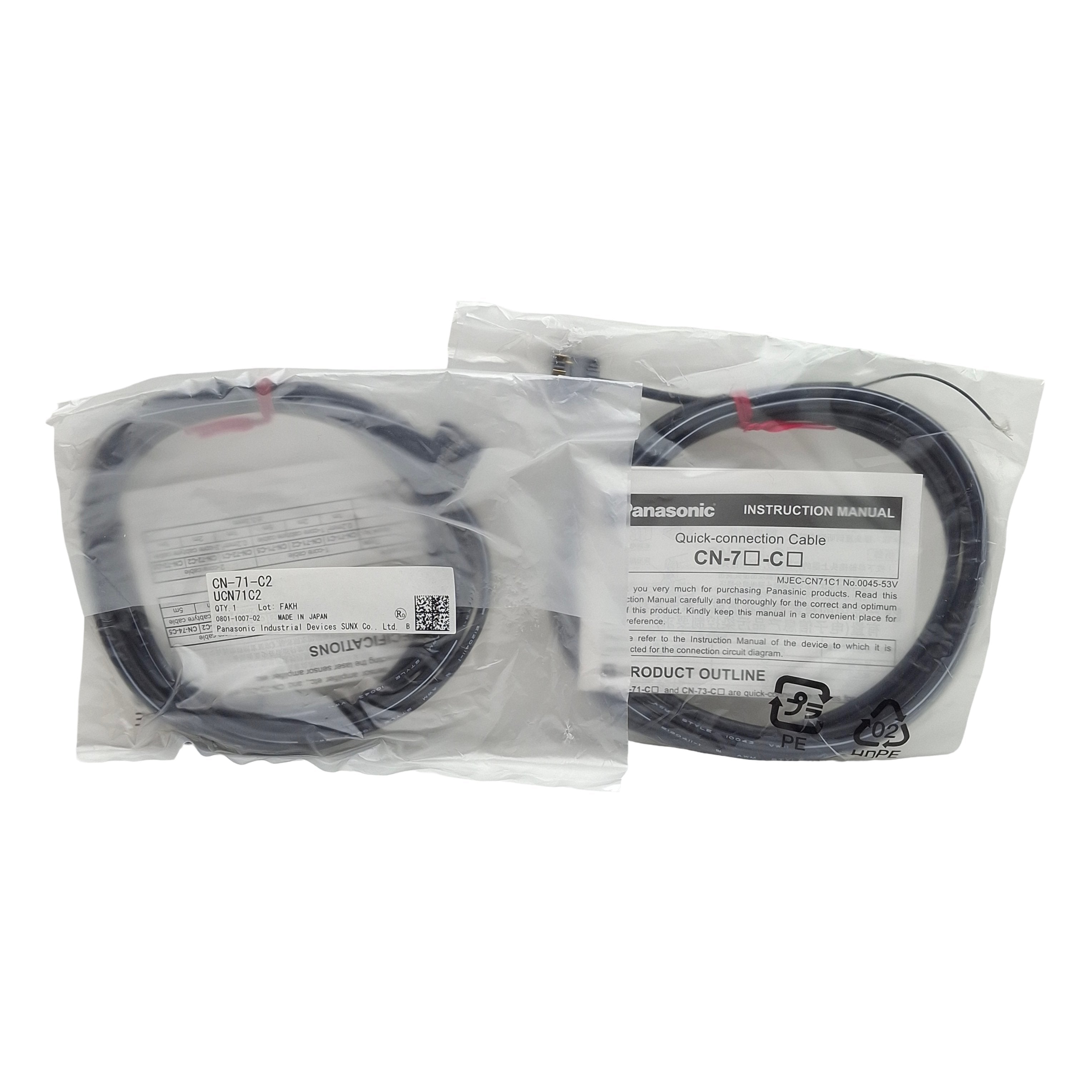 Lot of 2 Panasonic CN-71-C2 Quick-Connect Cable For Fiber Sensor, 1-Co ...