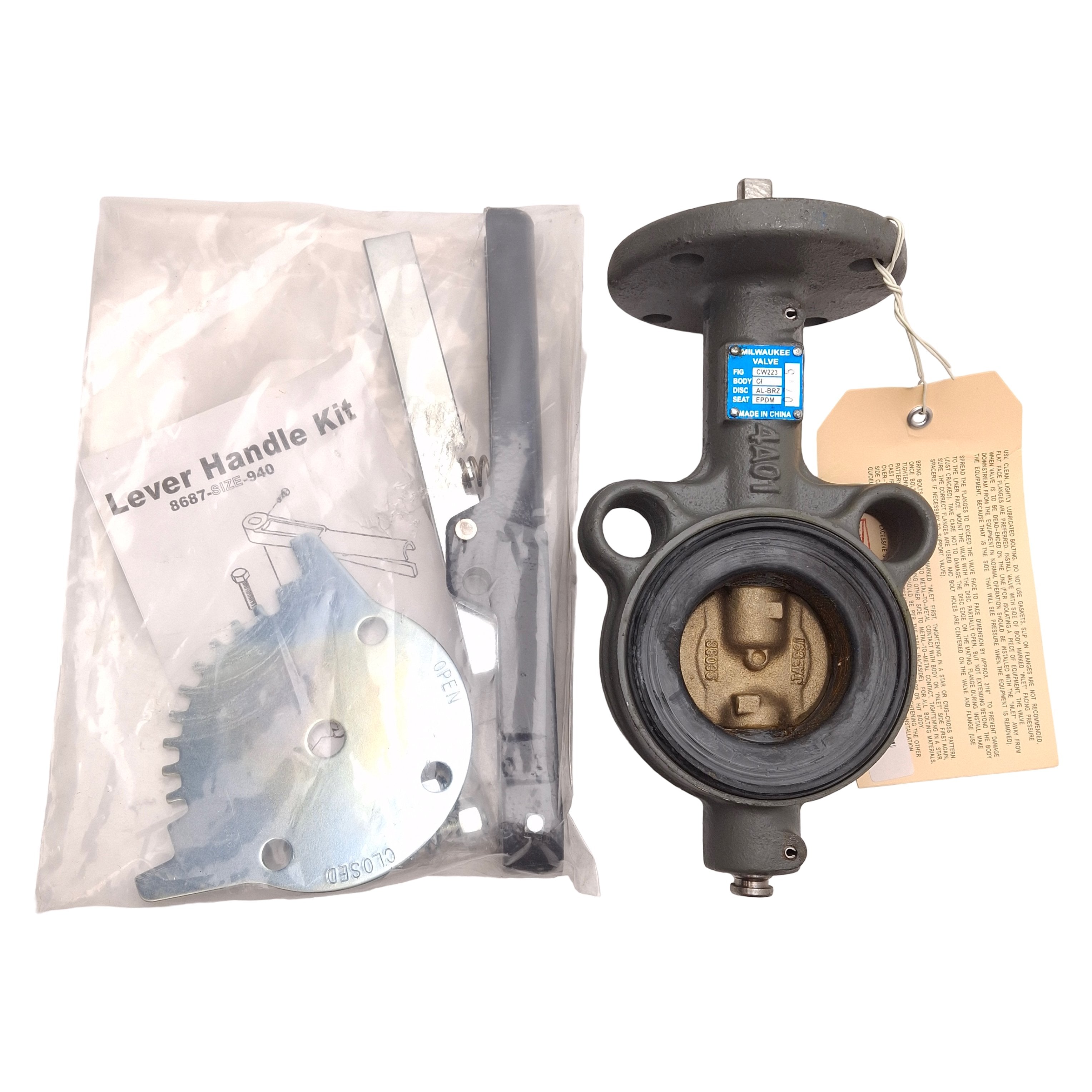 Milwaukee CW223E C2 2in Butterfly Valve w/ Handle, Wafer, Cast Iron Bo ...