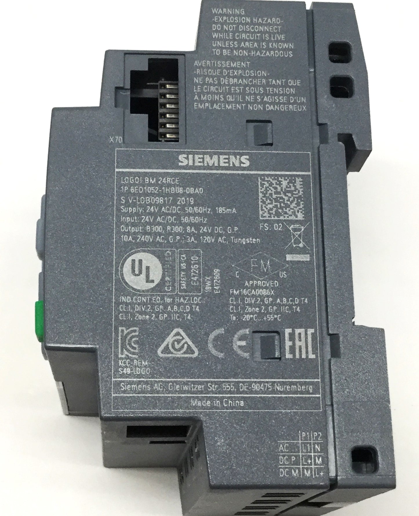 Siemens LOGO! BM 24RCE Logic Module w/Display, 24V AC/DC, 8x D/I, 4x R ...