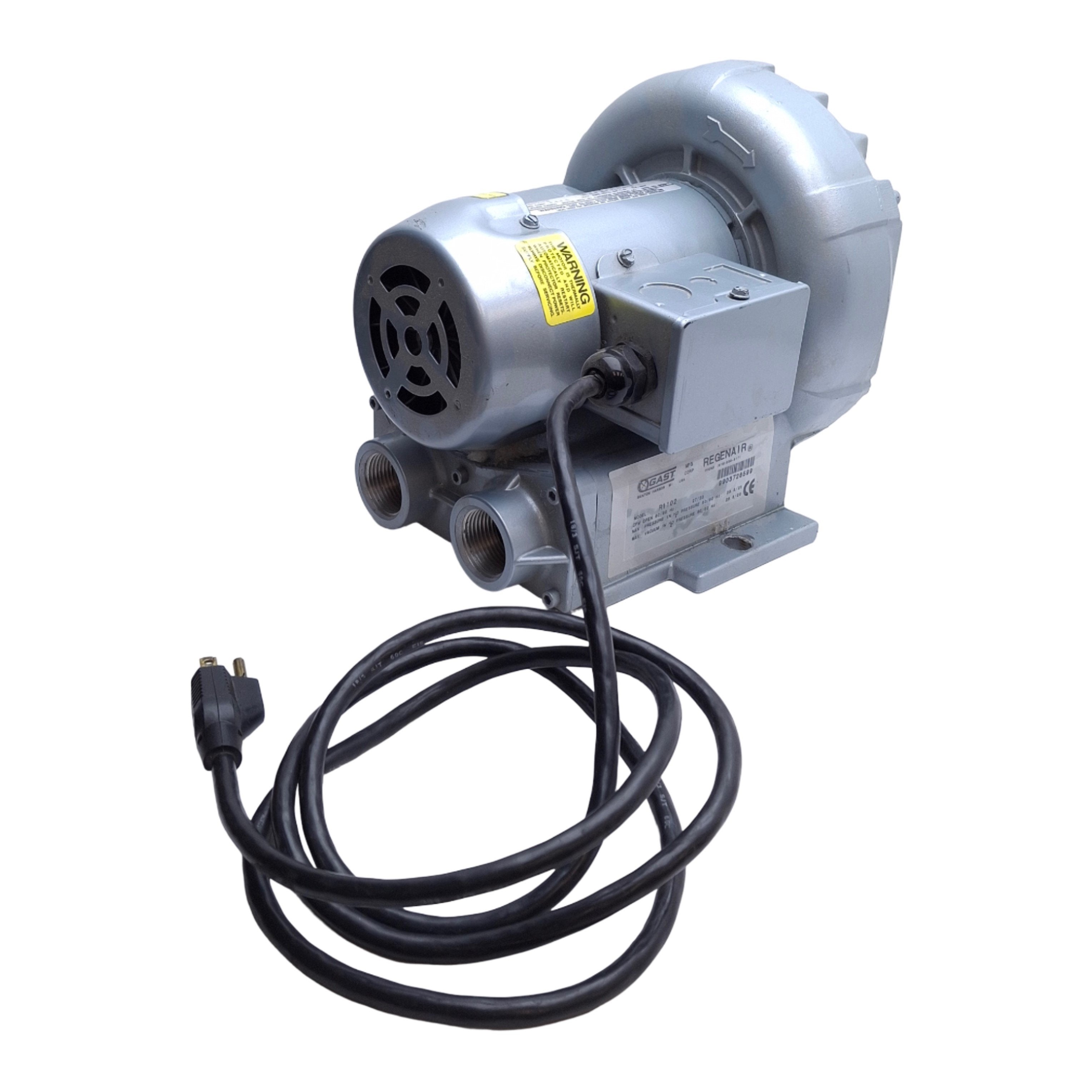 Gast R1102 Regenerative Blower 28.5inH2O Max. Pressure, 27CFM Max, NEM ...