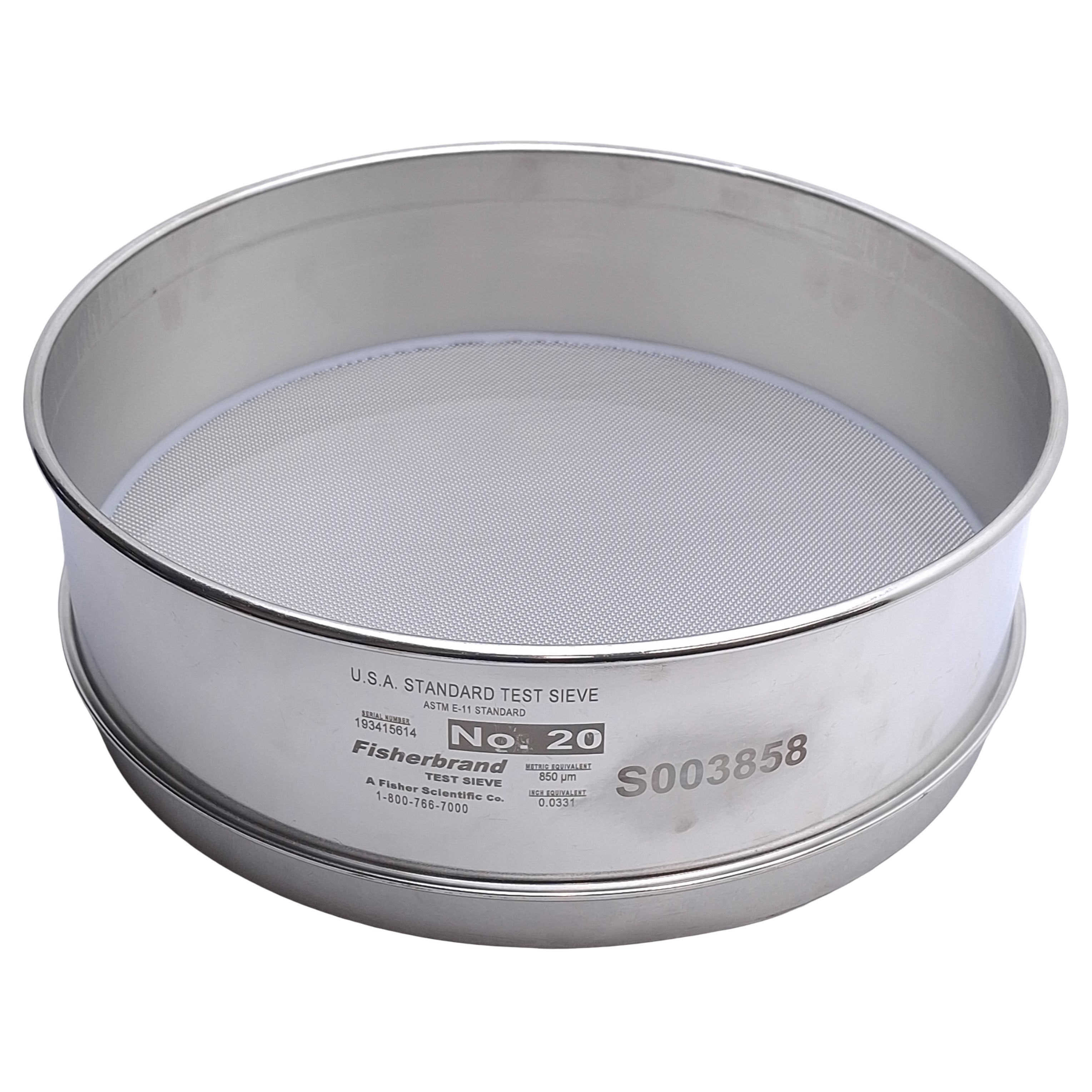 Fisher No.20 ASTM E-11 Standard Test Sieve, Size 20, 850µm Opening, 12 ...