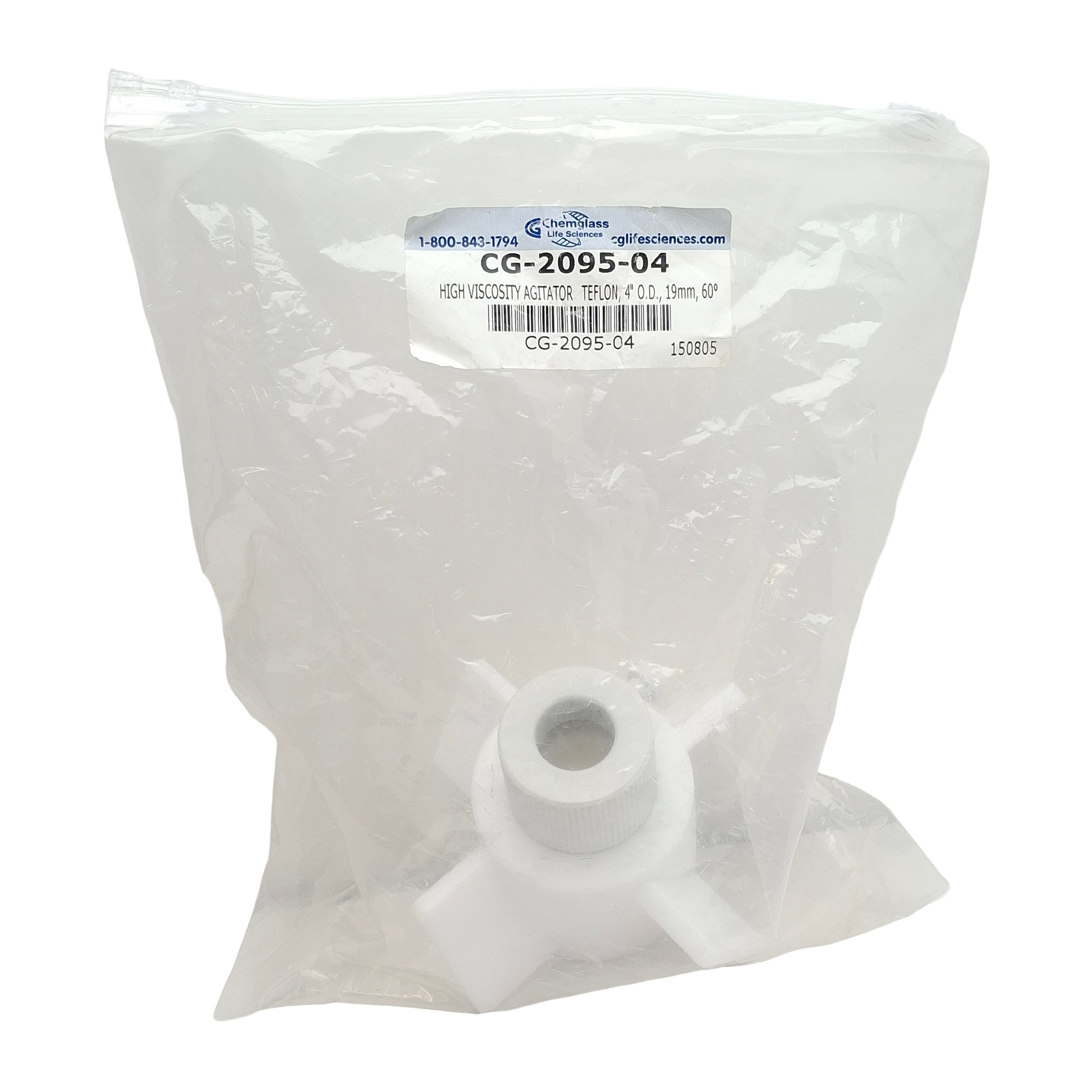 Chemglass CG-2095-04 PTFE Agitator, 4-Blade, ø4in OD, 19mm Shaft, 60 ...
