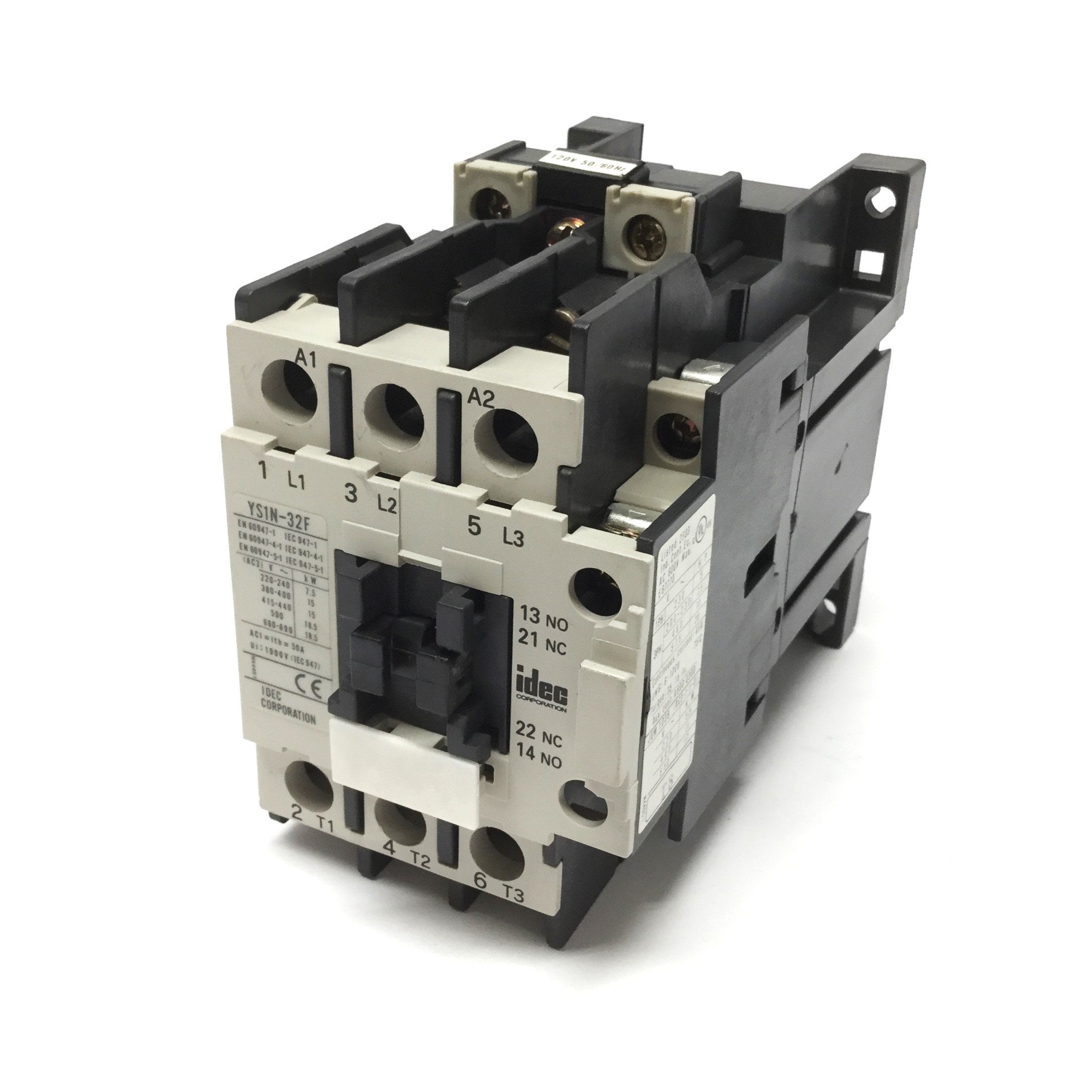 Idec YS1N-32F IEC Contactor, 3-Pole+1NO-1NC, 120VAC 50/60Hz Coil, 600V ...