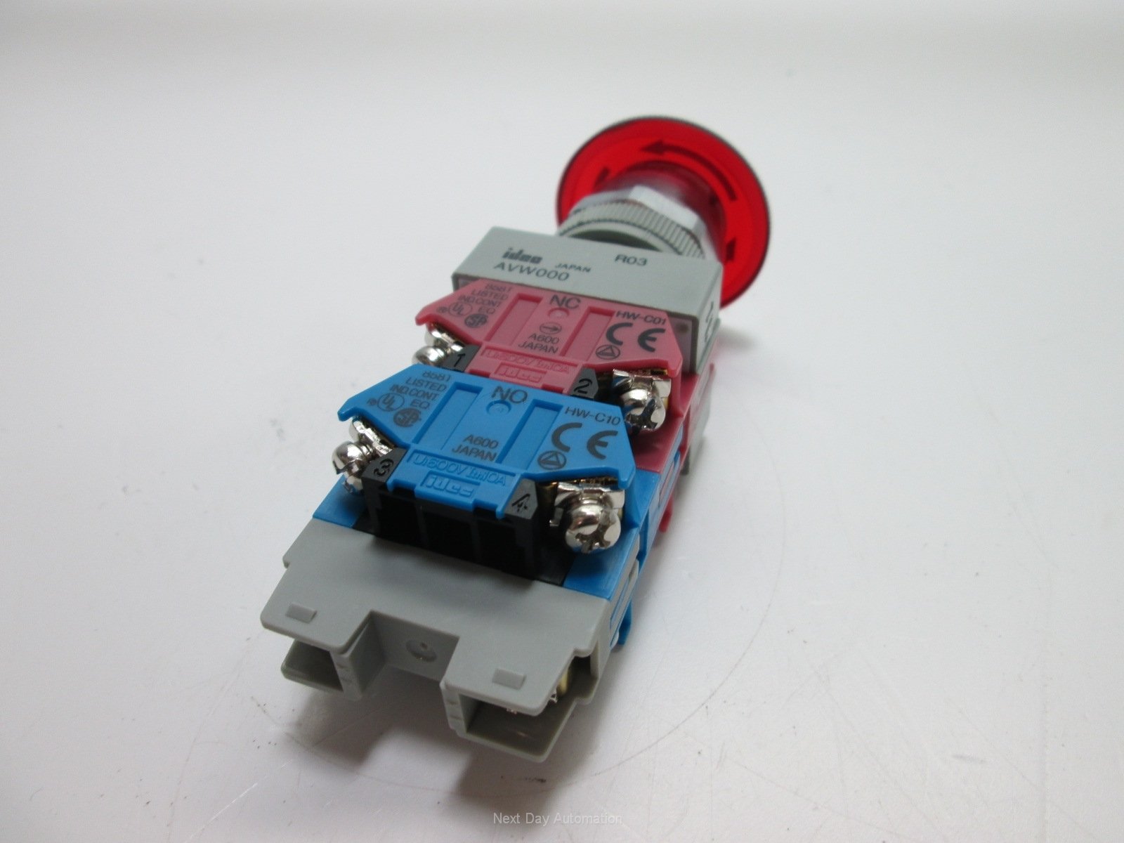 Idec AVW000 Emergency E-Stop Illuminated Pushbutton Switch, 2NO-2NC, 6 – Next Day Automation