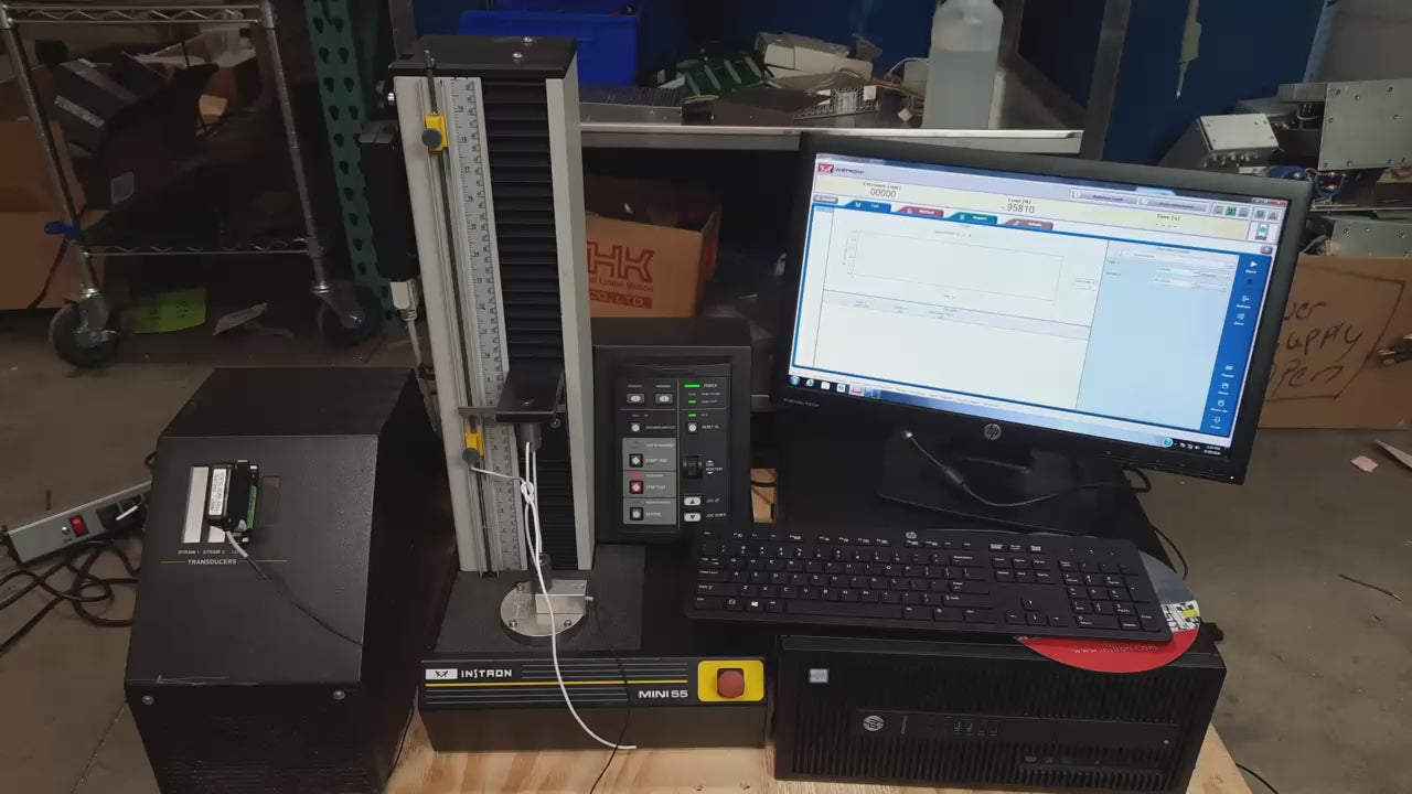 Instron Mini 55 Load Test Frame 17" Travel 50N Cell 500N Max 120VAC w ...